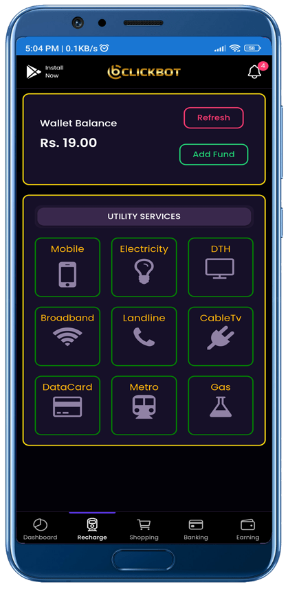 Clickbot - Mobile Recharge & Utility Bill Payment App